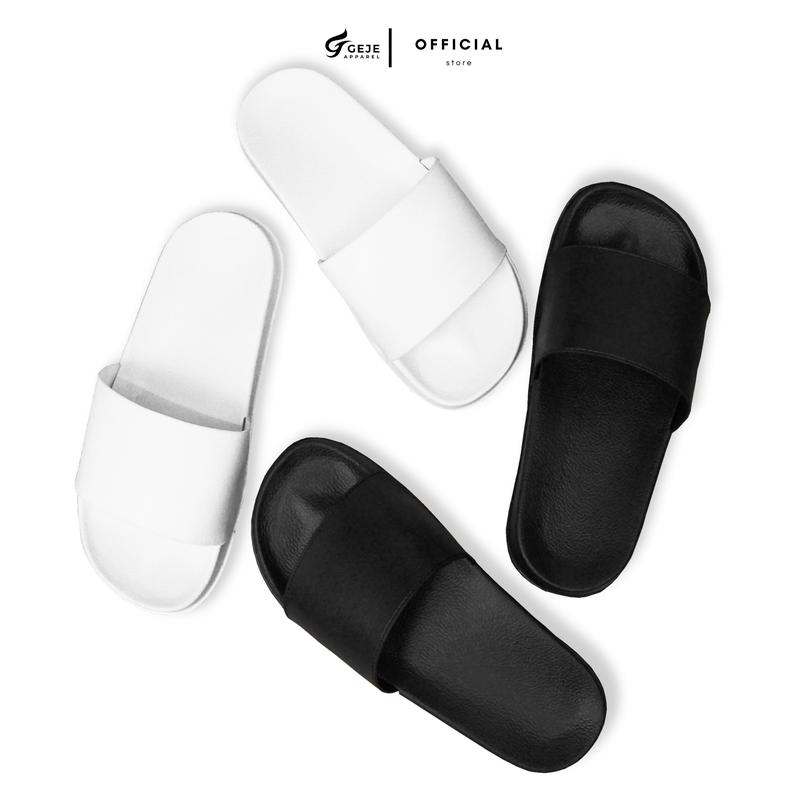 Geje Apparel Sandal Slop Polos Karet Hitam Putih Sendal Pria tanpa lem ...