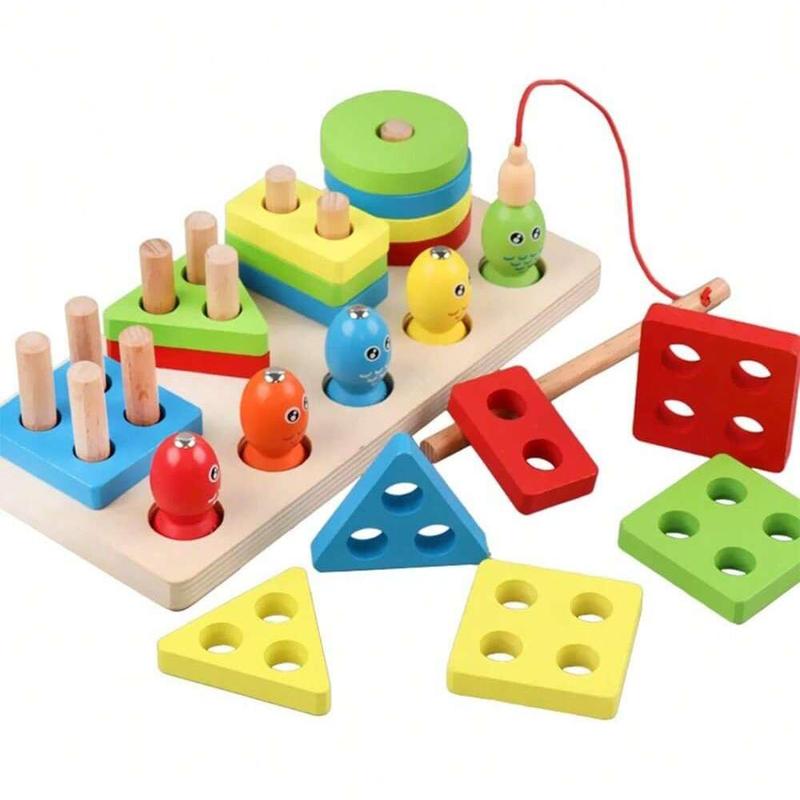 Wooden Shape Sorter Fishing Set with a Fishing Rod, Color & Shape ...