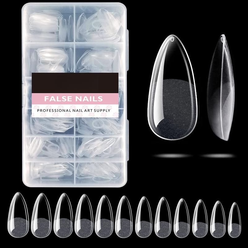 Almond Gel Tips, 504PCS Pre Etched Clear Fake Tips Medium Almond ...