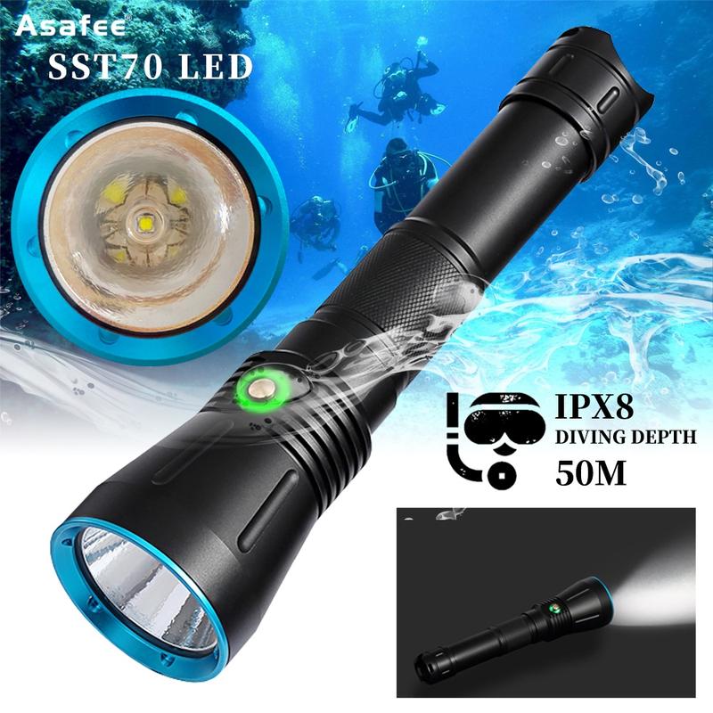 Asafee DA16 Powerful Tactical LED Diving Flashlight 3600LM SST70 ...
