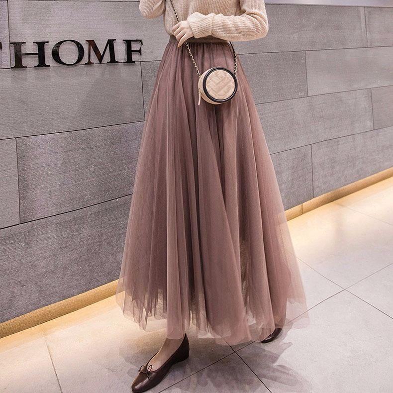 Skirt Jala Renda Berlipat, Untuk Wanita, Gaya Korea, Garis A, Panjang ...