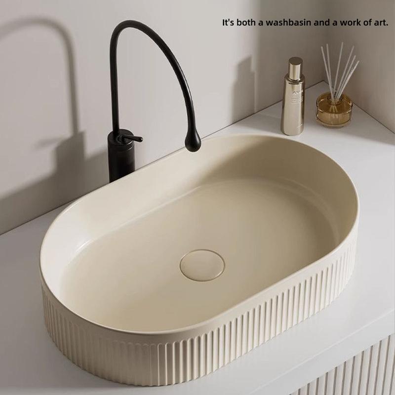 Cream & White Oval Above-Counter Basin, Small Ceramic Wash Basin ...
