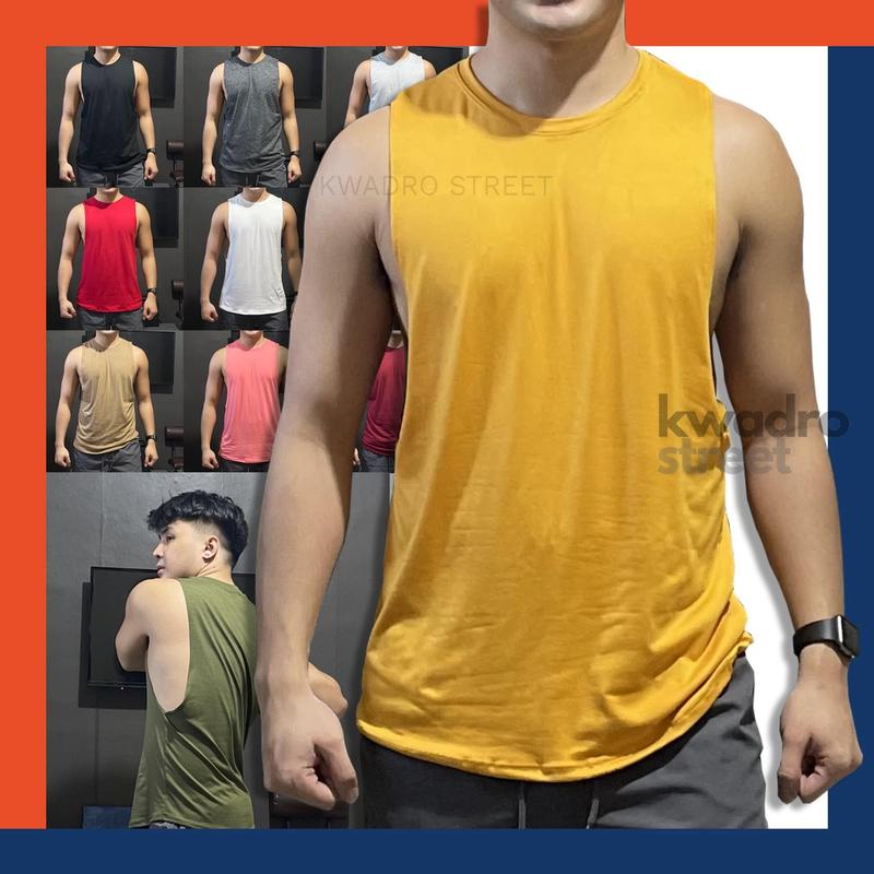 Men's Low Cut Tank Top for Gym and Workout - Cotton Spandex Material ...