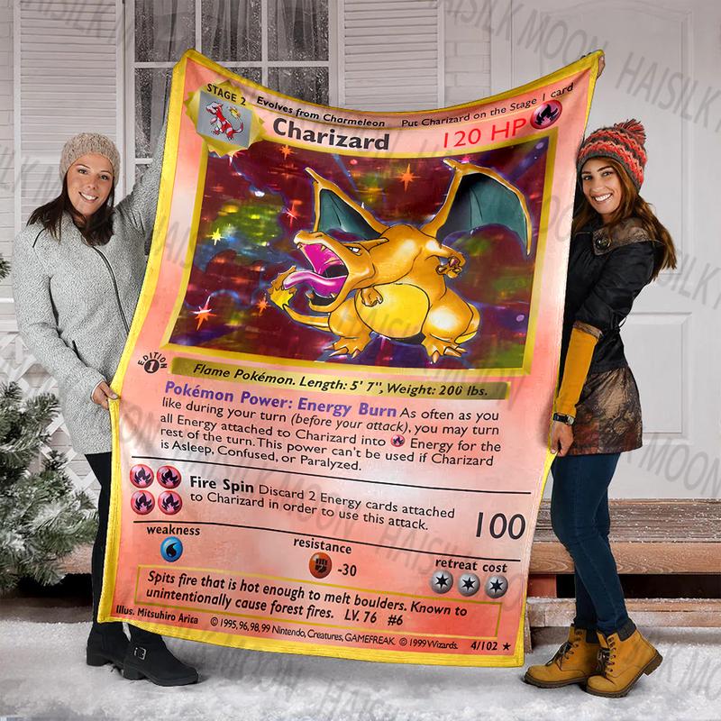 1PC Pokémon Game Card Charizard Print Blanket Adult Children Warm ...