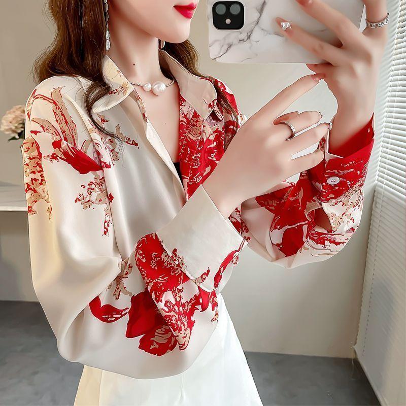 Sweet Top Spring 2024 New Mid-Length Shirt for Women Lapel Print ...