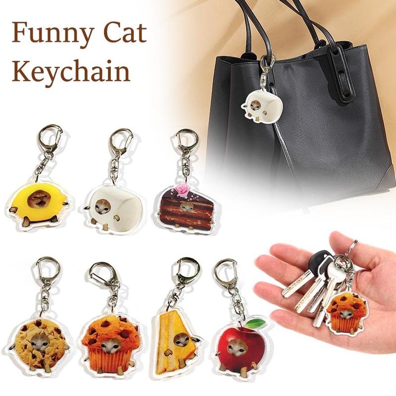Food Cat Head Expression Keychain Funny Cat Keychain Pendant - TikTok ...