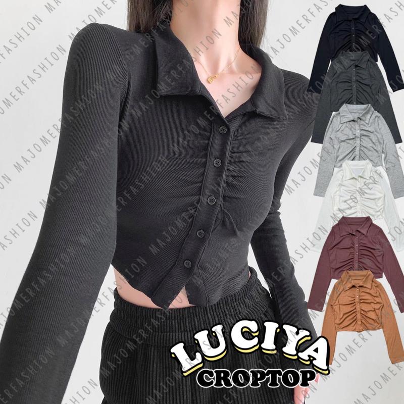 MAJOMER | LUCIYA CROP TOP SERUT LENGAN PANJANG - KEMEJA KERU - Shop ...