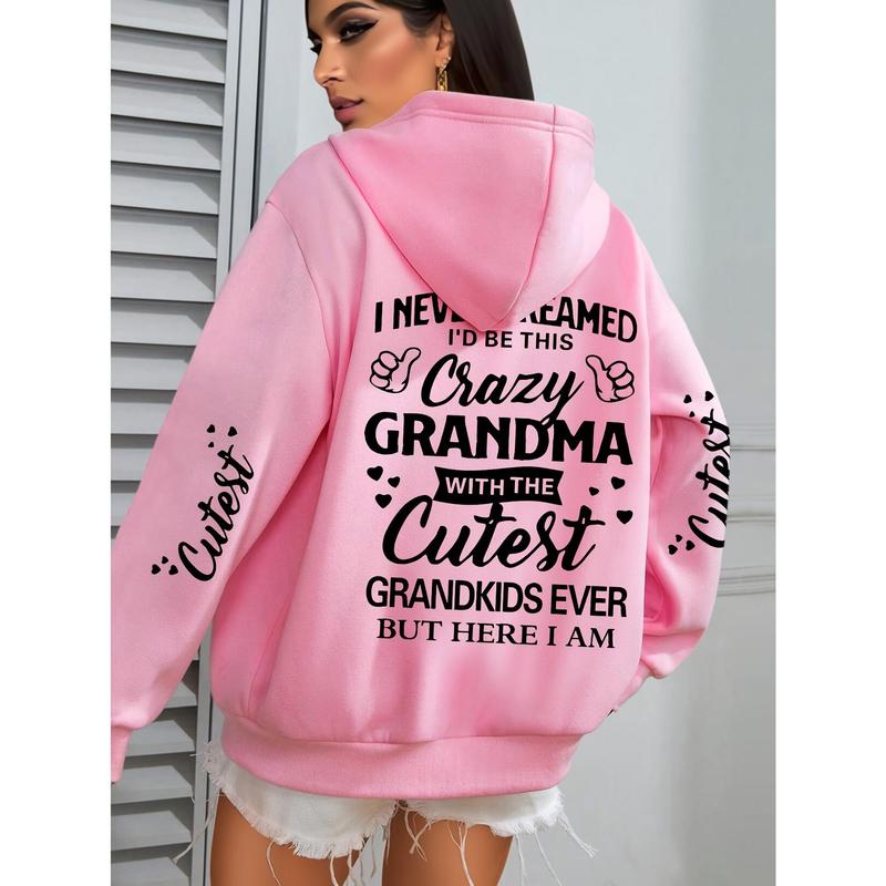 Plus size crazy letter print hoodie, casual long sleeve pocket ...