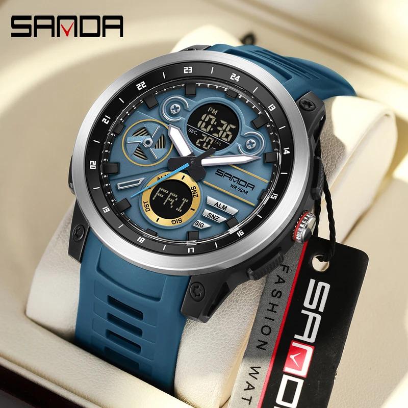 Jam Tangan Elektronik Lelaki, SANDA 3379, Paparan Dwi, Jam Sukan ...