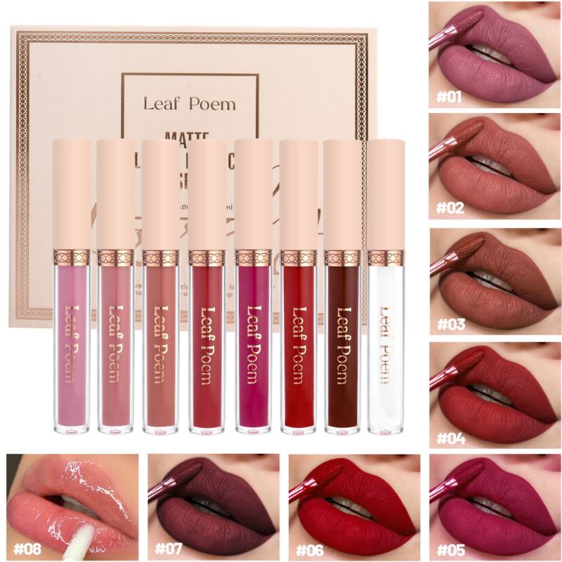 8pcs Leaf Poem Matte Lip Gloss Set - Waterproof, Long-Lastin - TikTok Shop
