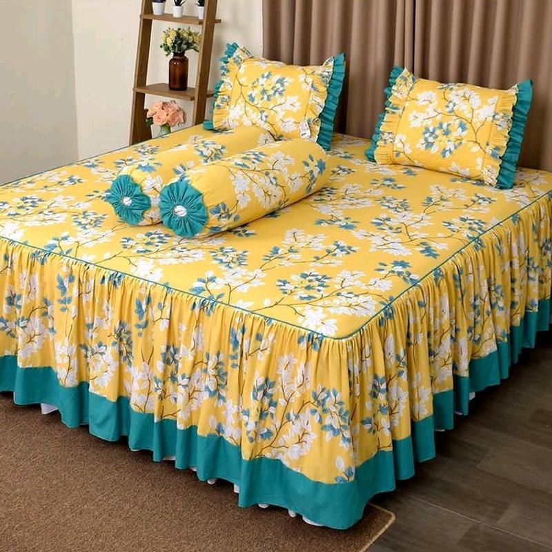 Sprei katun rumbai pengantin cantik motif Sarangrila Kuning ukuran ...
