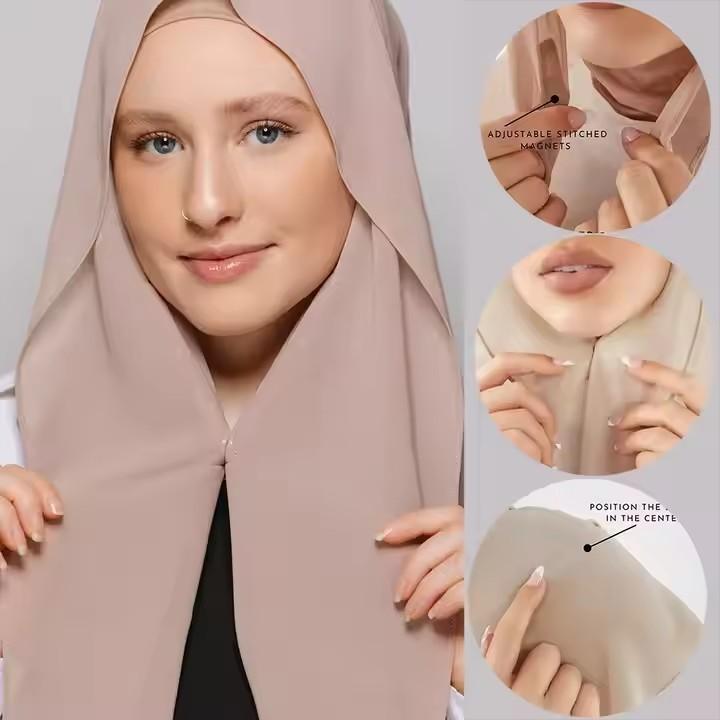 Solid Color Chiffon Instant Hijab Inner Magnetic Buckle Scar - TikTok ...
