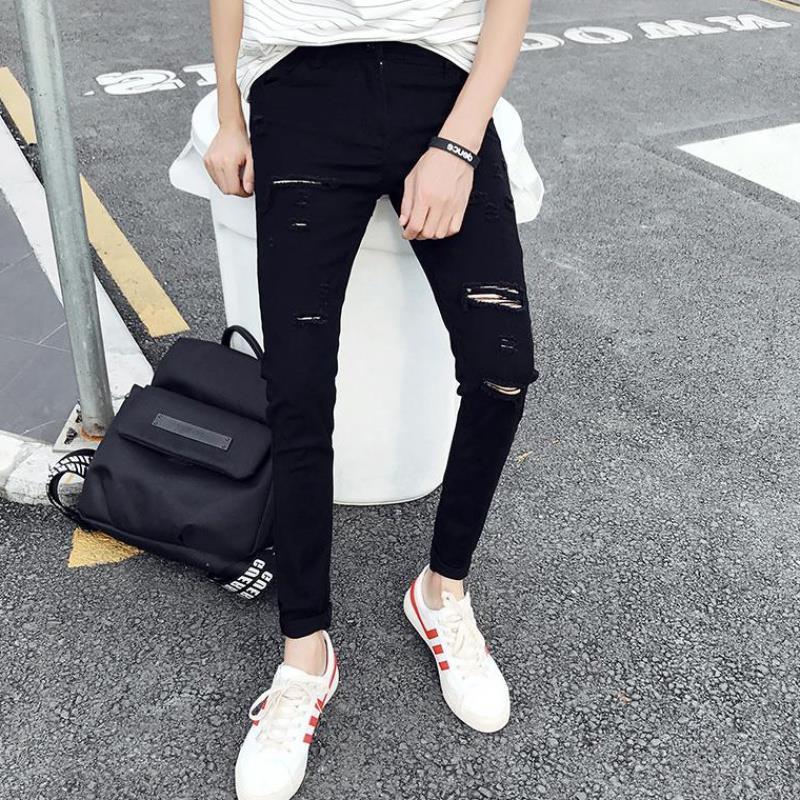 Seluar Jeans untuk Lelaki, Gaya Korea, Seluar Kurus Panjang Hitam ...
