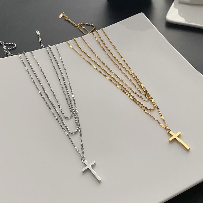 Titanium steel three-layer cross necklace female niche desig - TikTok ...