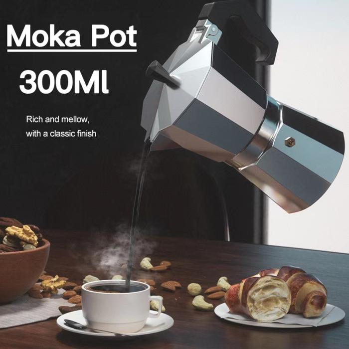 Promo Moka Pot 300ml Espresso Maker Aluminium 2/3/6 Cups Teko Stovetop ...