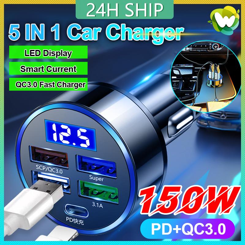 Portable Car Charger QC 3.0 LED 4 USB PD Car Charger Fast Charging ...