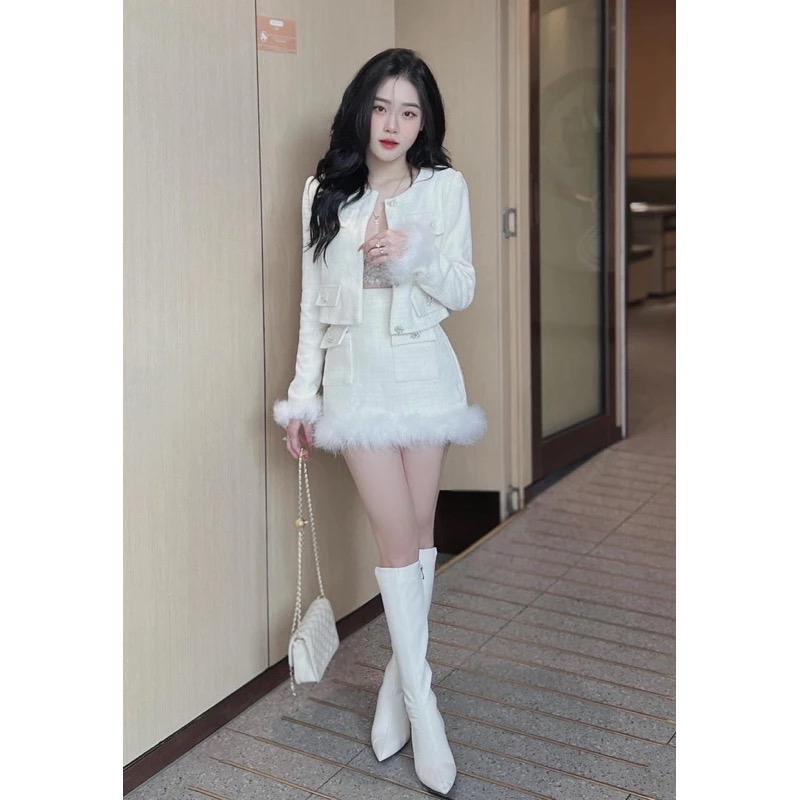Bộ đồ Dạ Tweed Đính Khuy Pha Viền Lông Siêu Sang Chảnh cho N - TikTok ...