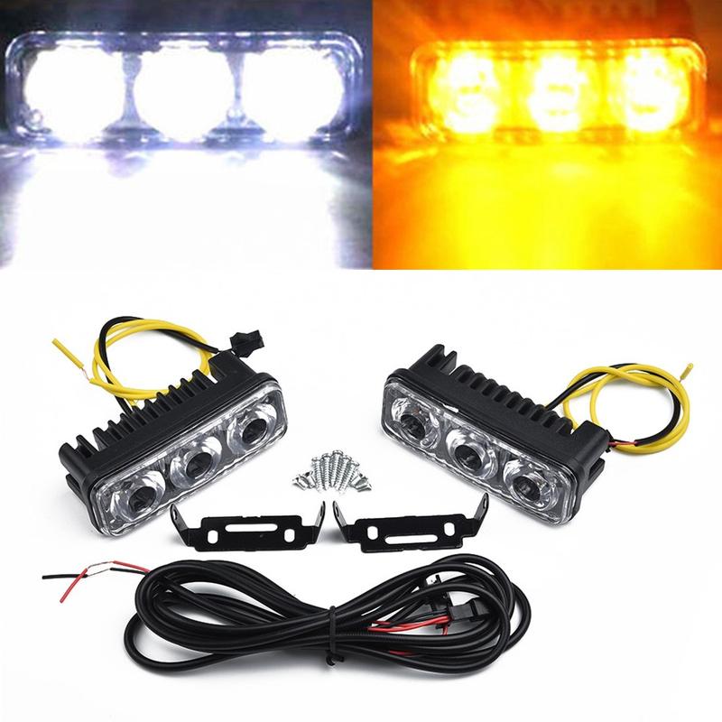 2*Car Daytime Running Lights 3-LED White for DRL Amber Turn - TikTok ...