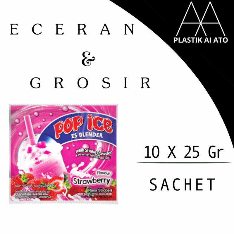 Pop Ice Milk Shake Powder strawberry 25 gr x 10 sachet / Pop ES buah ...