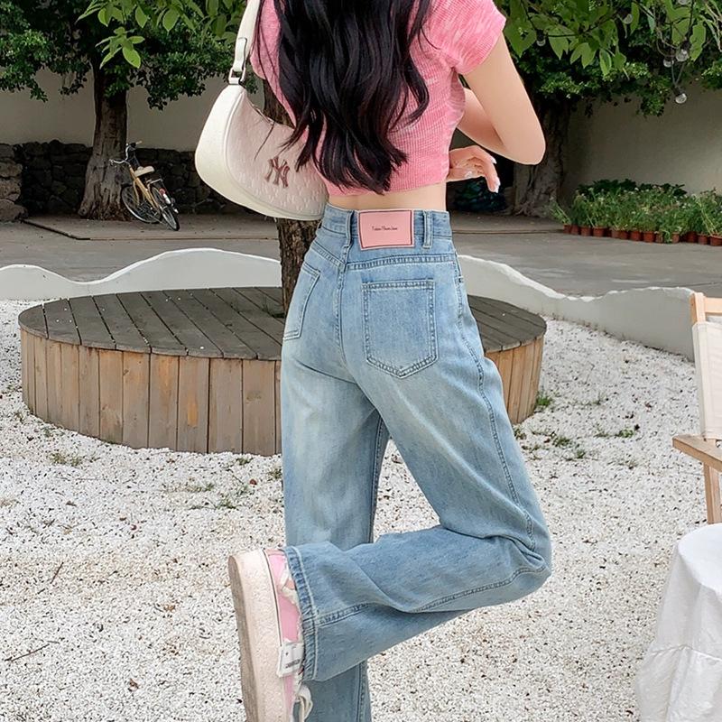 Contrast Color Leather Tag Is Designed Denim Trousers Women' - TikTok ...