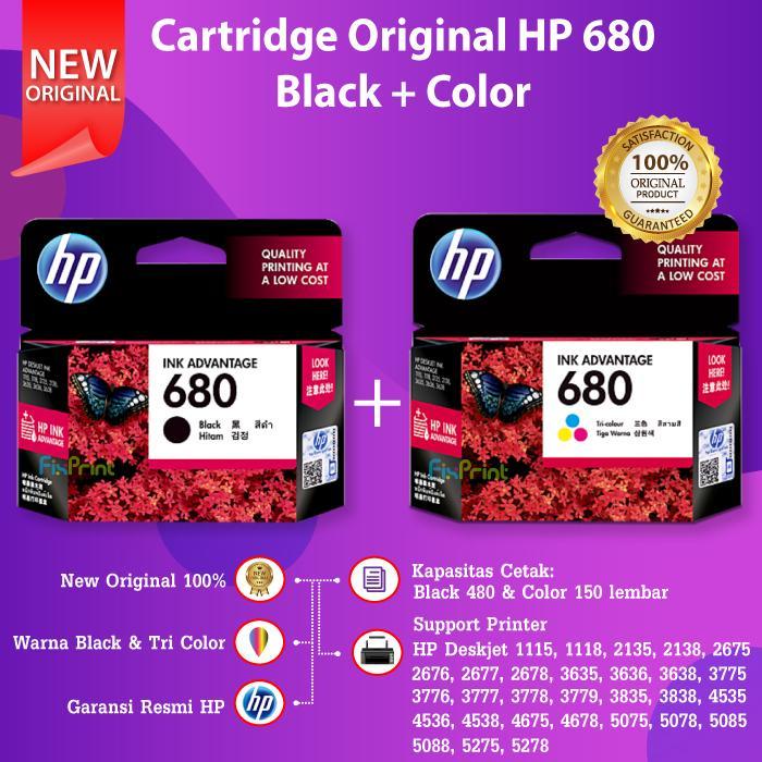 Jual Cartridge HP 680 Black F6V27AA Tinta Printer 2676 2677 2678 3635 ...