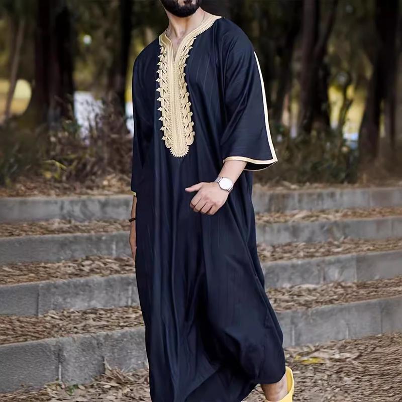 Middle East Robe Loose V-neck Short Sleeve Embroidered Musli - TikTok ...
