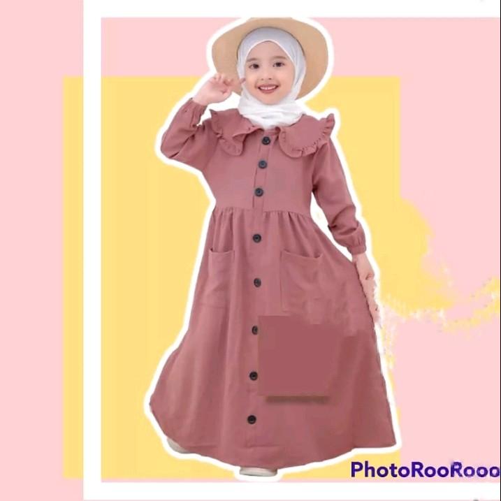 gamis anak crinkle airflow Kancing Kerah - Shop | Tokopedia