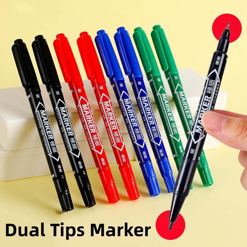 4 Colors Permanent Double Headed Smooth Markers Dual Tip Quick-drying ...