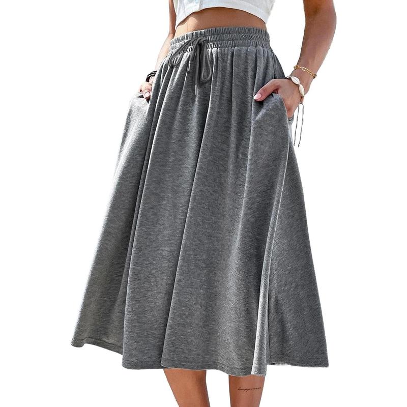 Women's A Line Pleated Drawstring Skirts Flared Midi Skirt with Pockets ...