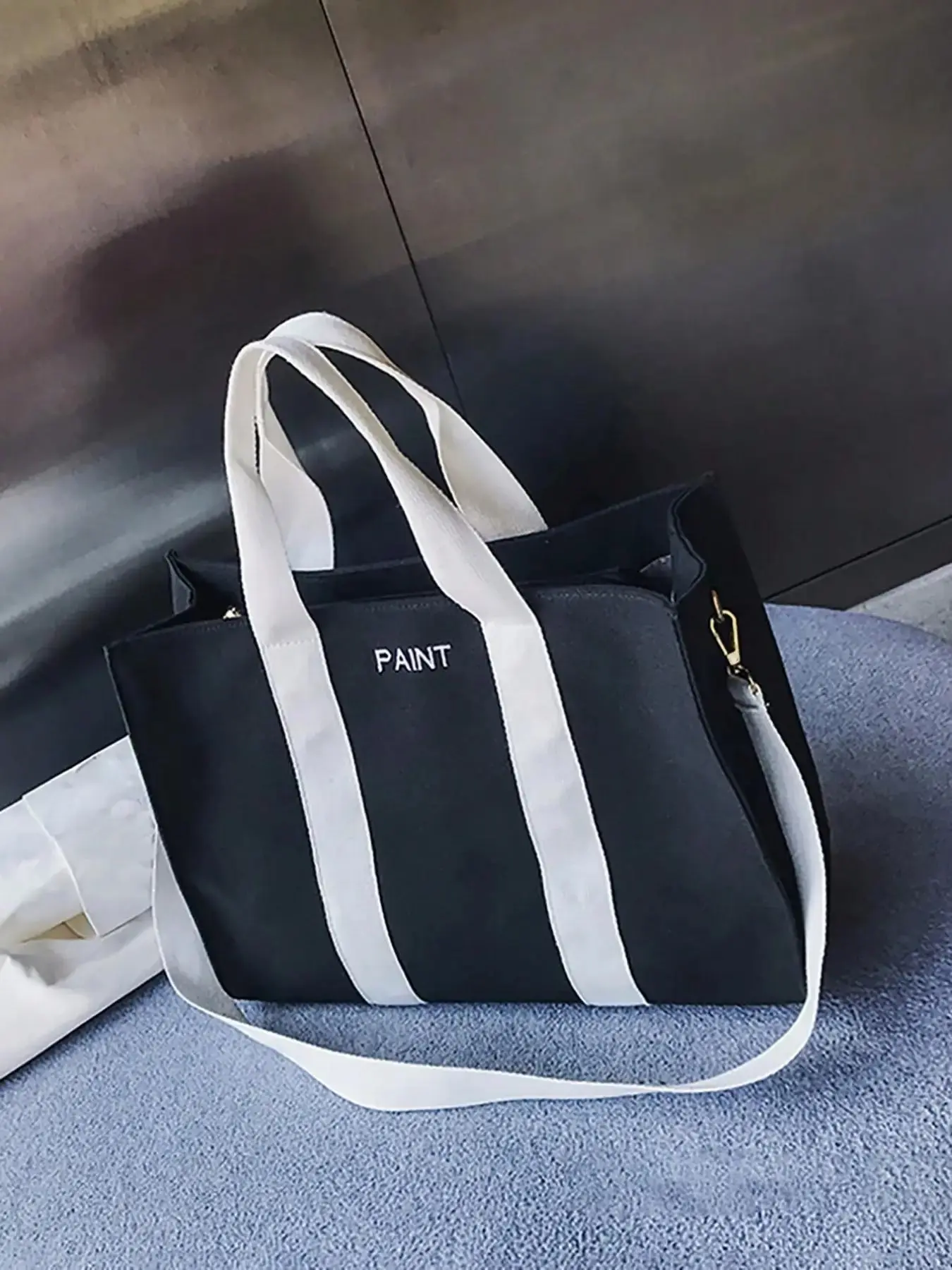 Women's Solid Color Canvas Tote Bag for School with Removable Bottom ...