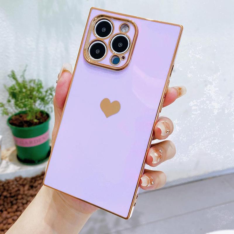 Solid Color Heart Decor Phone Case, 1 Count Anti-fall & Anti ...
