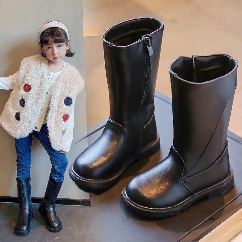 Girls Long Boots Black PU Leather Kids High Boots 2024 Autum - TikTok ...