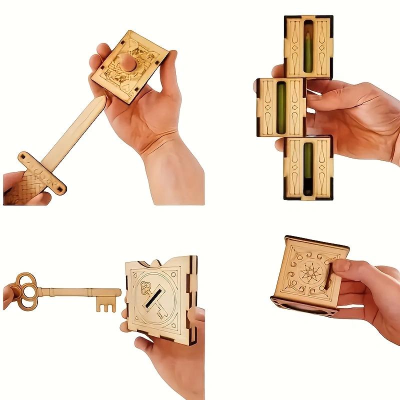 4pcs 3D Wooden Magic Puzzles - STEM Brain Teaser Kit with Sword Trick ...