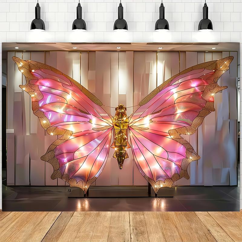 Hiasan Rama-rama Merah Jambu Gergasi, dengan Badan Emas Bercahaya ...