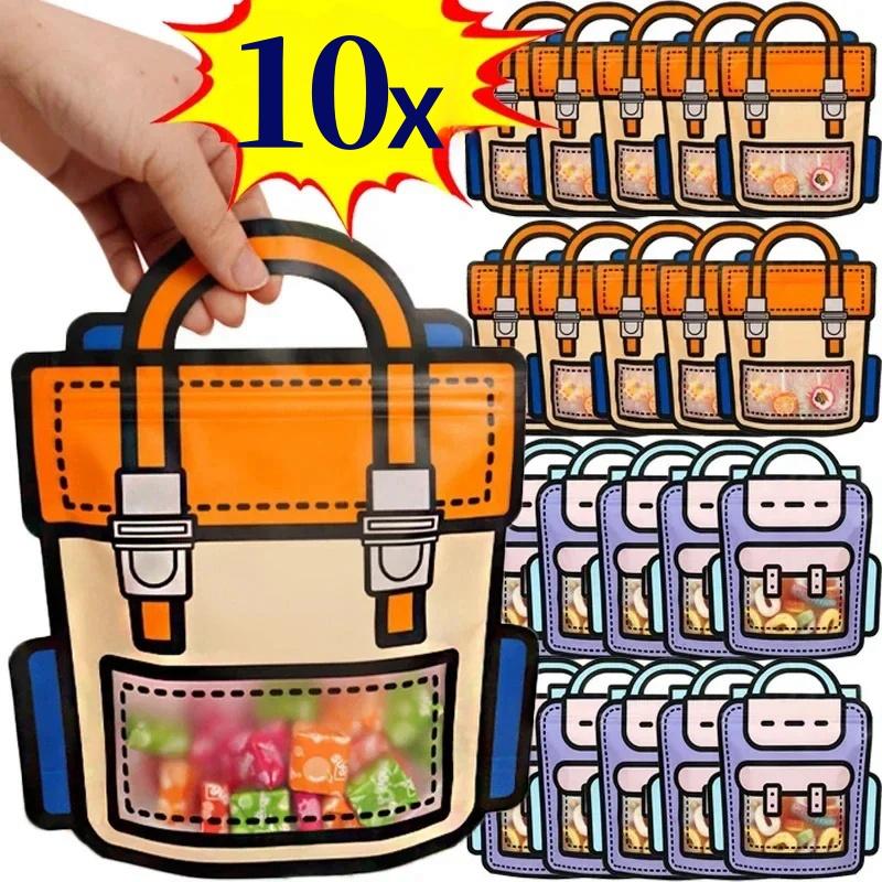 10Pcs School Bags Shape Snack Bag Creative Cookie Candy Packaging Bag ...
