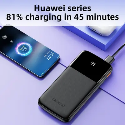 [Original] TRANYOO 10000mAh original power bank black fast charging 2 USB outputs 1 Type-C input ...