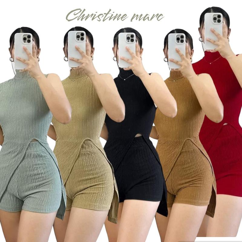 (CHRISTINE MARC)TURTLE NECK TERNO SHORT BARK CREPE FABRIC SMALL ...