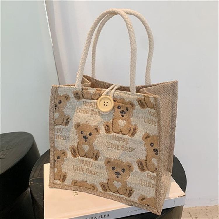 Beg Tote Linen, Rekaan Beruang Musim Panas, Untuk Wanita, Be - TikTok ...