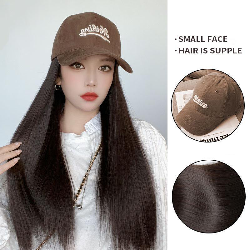 Baseball Cap Long Straight Hair Wig Natural Simulation Adjustable ...
