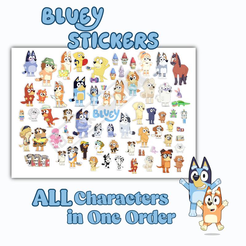 Bluey stickers all cast easy to peel for kids and adults scrapbook ...