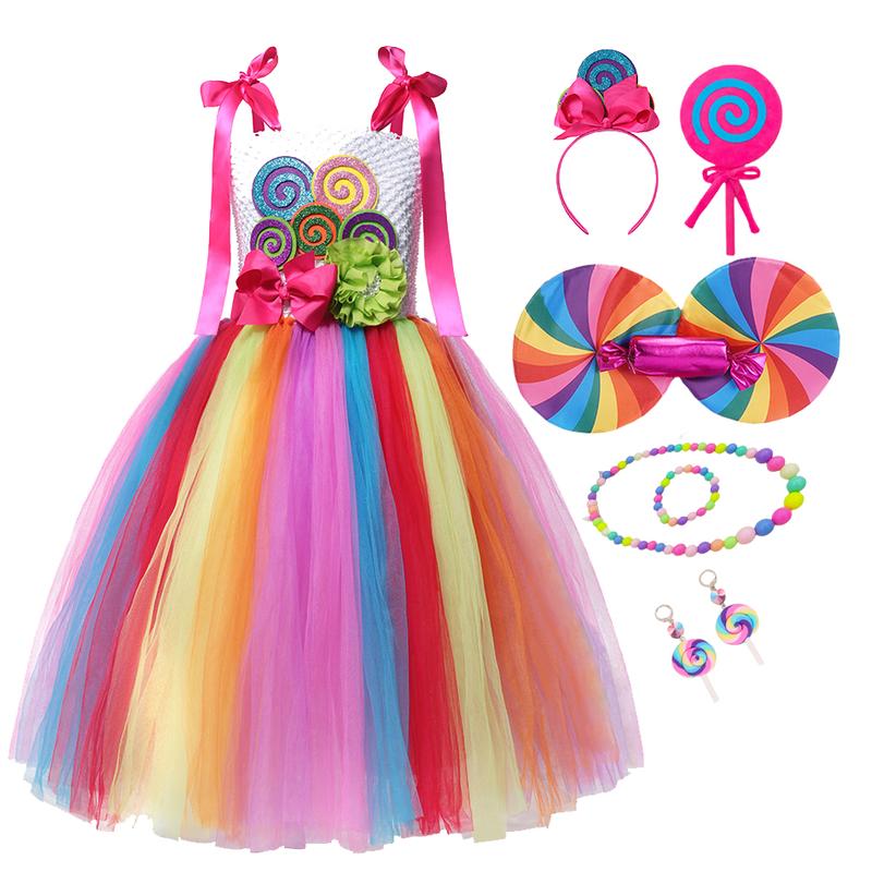 Christmas Rainbow Candy Princess Dress For Girls With Headband - TikTok ...