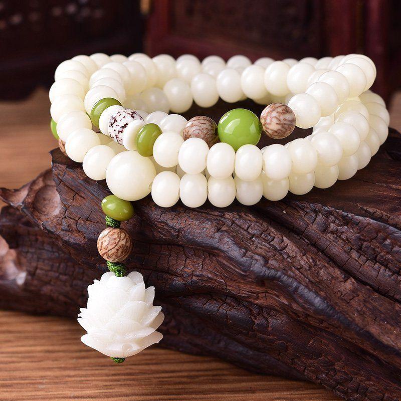 White Jade Bodhi Root Bracelet 108 Bodhi Child Buddha Bead Bracelet ...