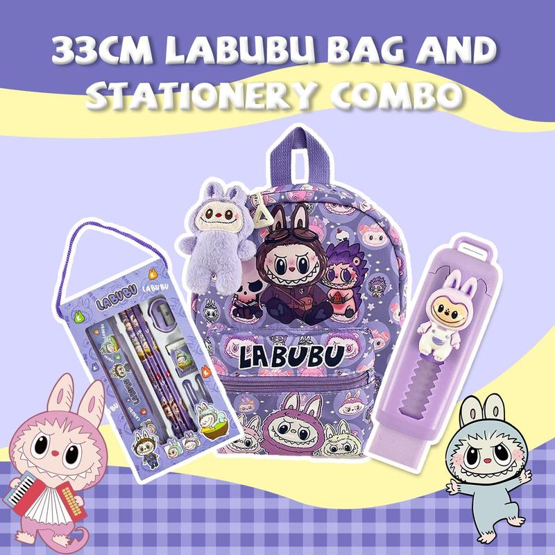 33cm Labubu Bag and Stationery Combo Tadika Beg and Pensel Eraser ...