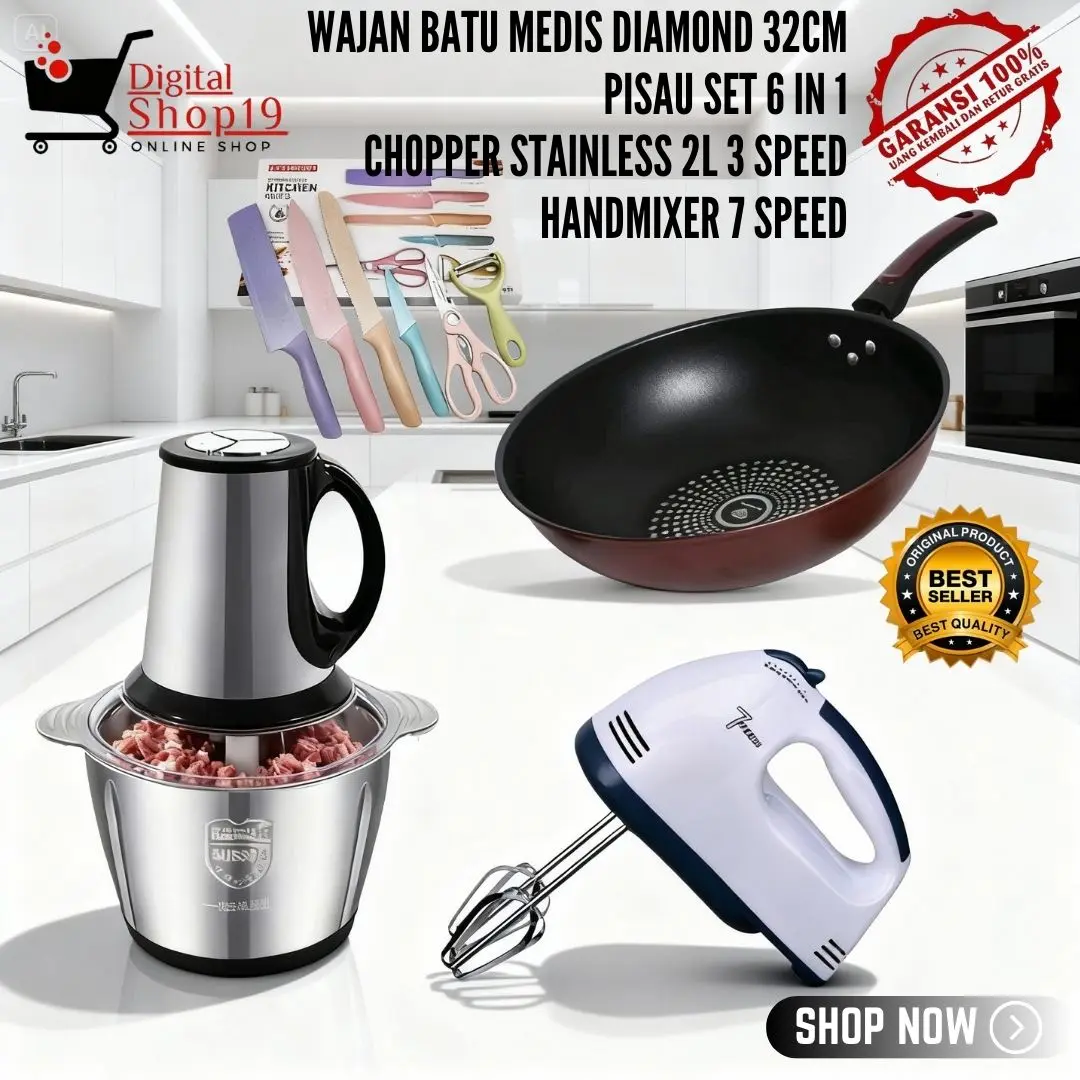 DS.ID COMBO WAJAN SUPER HEMAT ( CHOPPER, PISAU JERAMI, MIXER, WAJAN ...