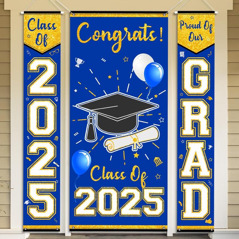 Blue and Gold Graduation Porch Sign Banner Decorations Calss - TikTok Shop