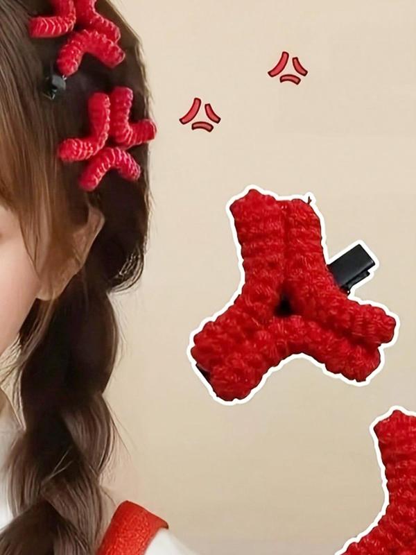 Cute Plush Angry Face Design Hair Clips, Fun Cartoon Alligator Clips ...