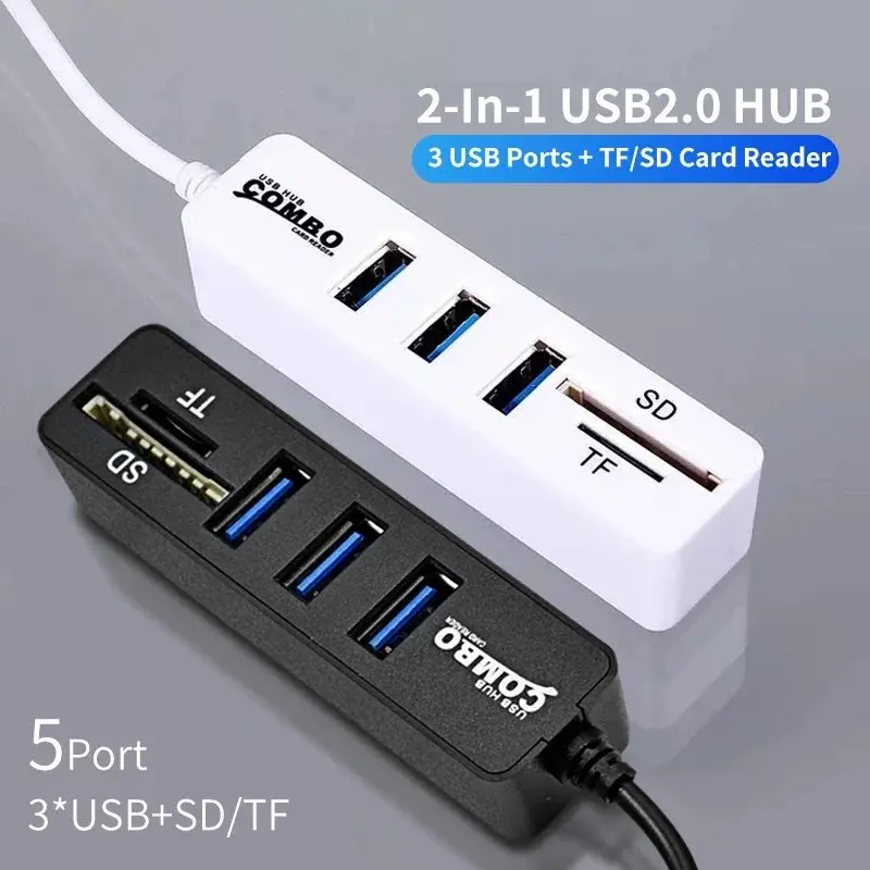 USB Combo Hub Multi USB 2.0 Hub High Speed 3 Ports Splitter with ...