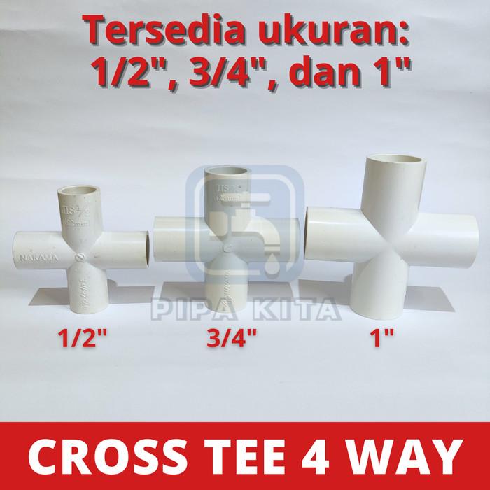 Jual Cross Tee 4 Way AW Putih AQUALON NAKAMA 1/2 3/4 1 inch dim ...