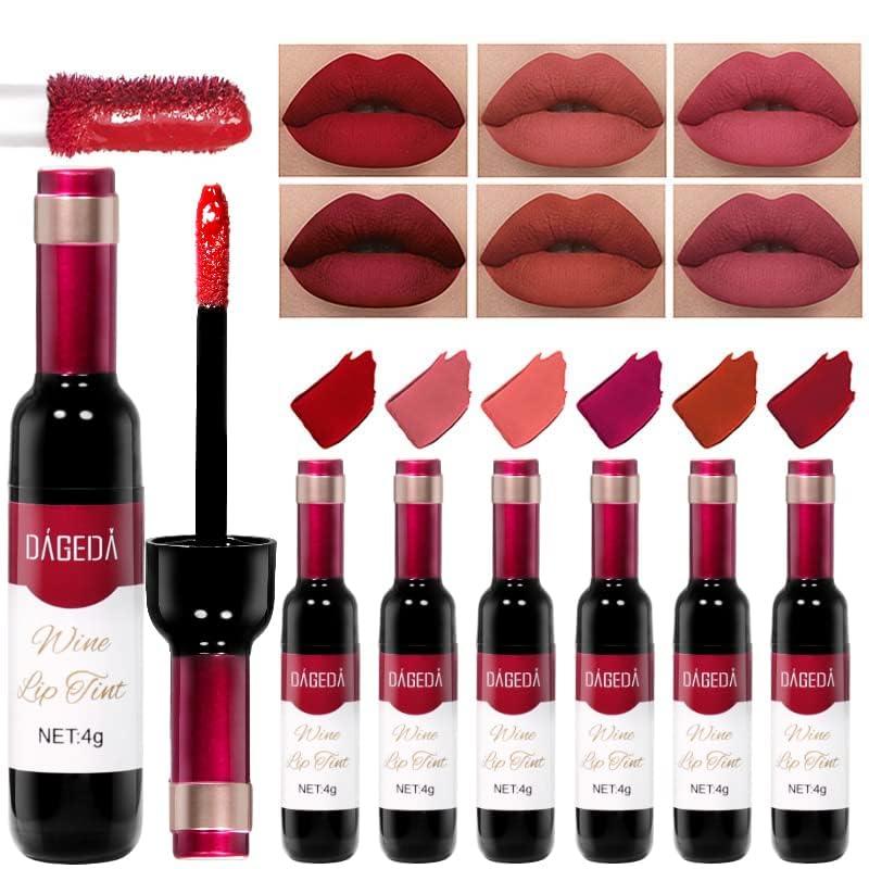 6Pcs Velvet Wine Lip Tint,Matte Lipstick Velvety Lip Makeup Set ...
