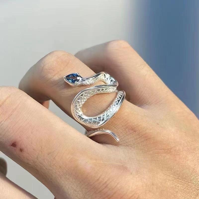 2025 Sea Blue Topaz Spirit Snake Open Ring Creative Special-Interest ...